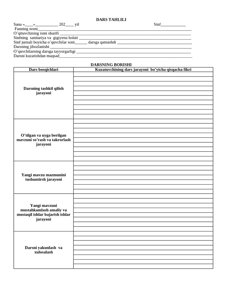 Dars Tahlili Varog'i Yangi @E - Baza - Ishreja | PDF