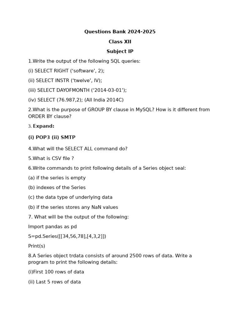 Class 12 IP Question Bank 2024-2025 | PDF | Computer Data | Computing
