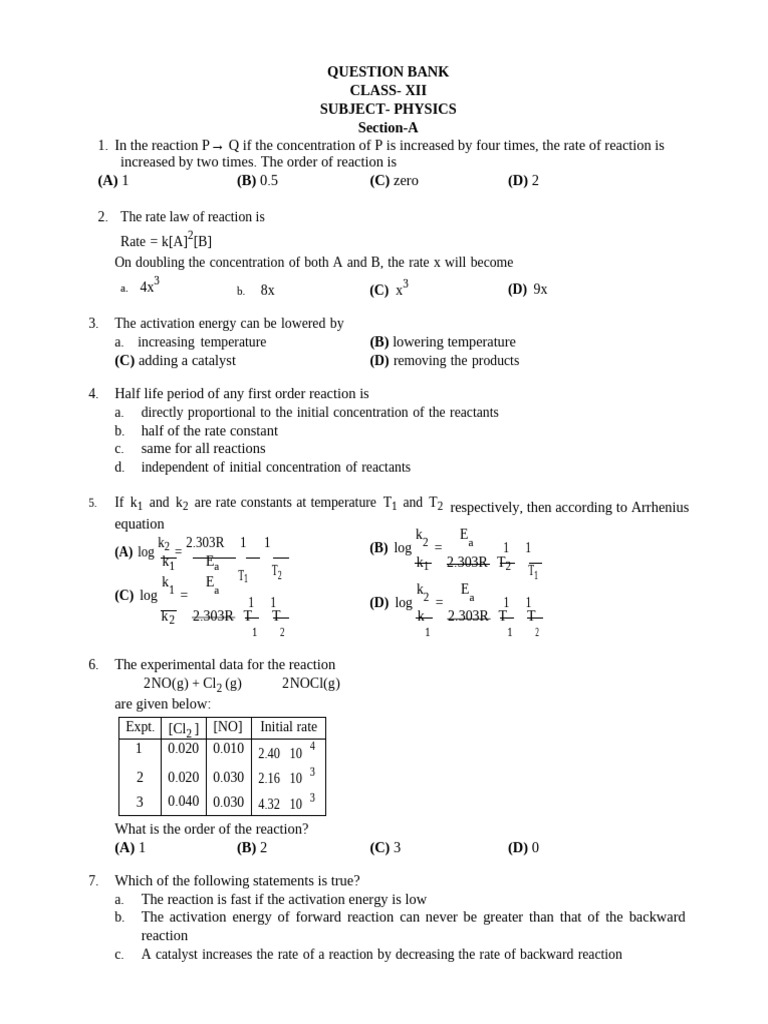 Class 12 Chemistry Question Bank | PDF | Reaction Rate | Ether