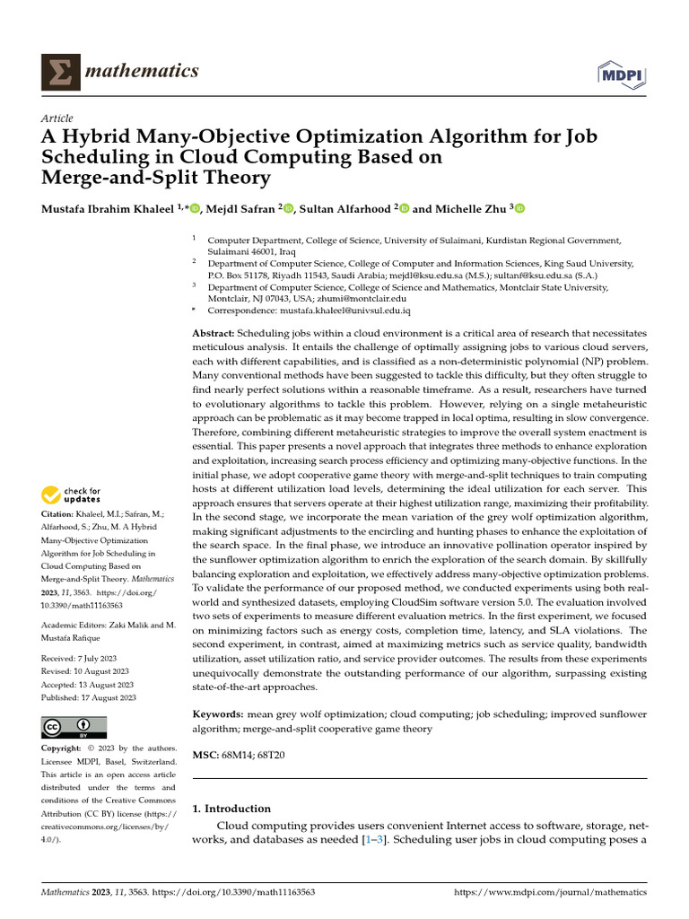 Mathematics 11 03563 v2 | PDF | Mathematical Optimization | Scheduling (Computing)