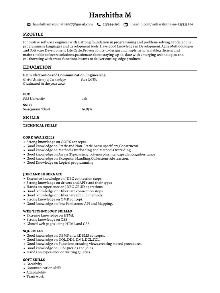 Harshi_resume | PDF | Sql | Computer Programming