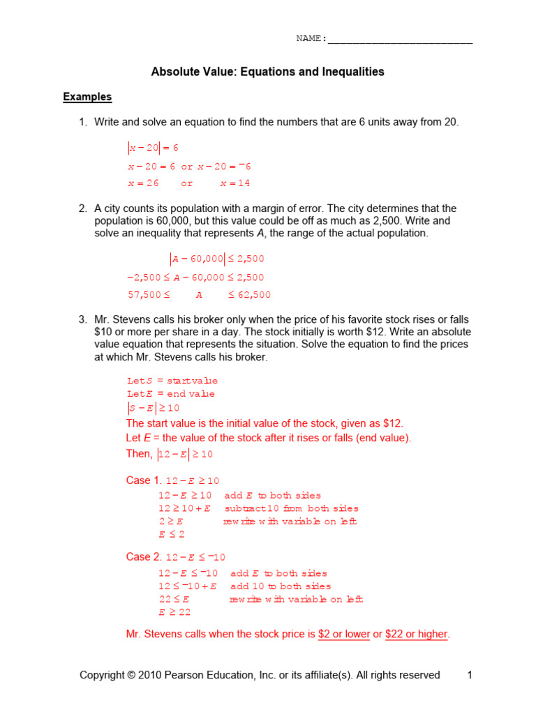 Microsoft Word - 8.2.4.6 - Abs - Val - Eq - and - Ineq - Pma0396 - CP AE | PDF | Inequality ...