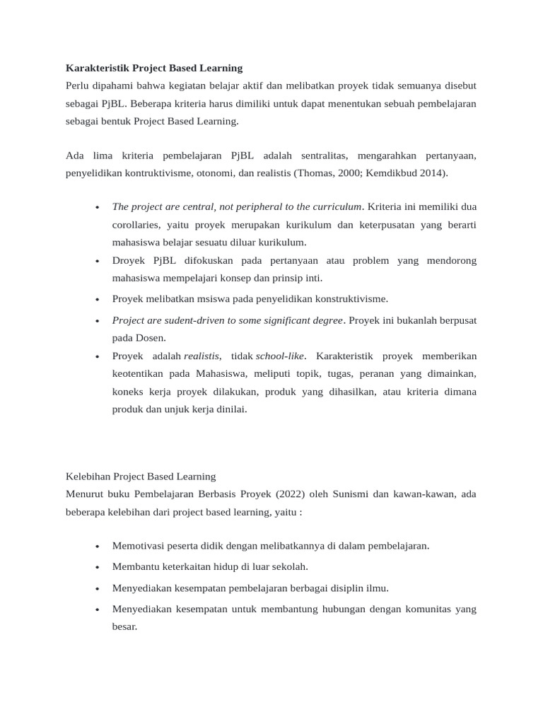 Karakteristik Project Based Learning | PDF
