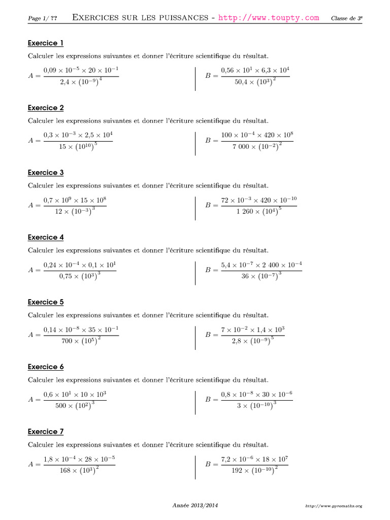 Exercices créés par Pyromaths, un logiciel libre en Python sous licence ...