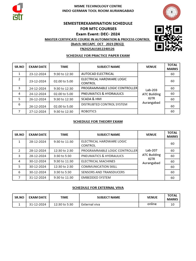 Mccapc Oct 23 Examination Schedule Dec 24 | PDF | Computer Science ...