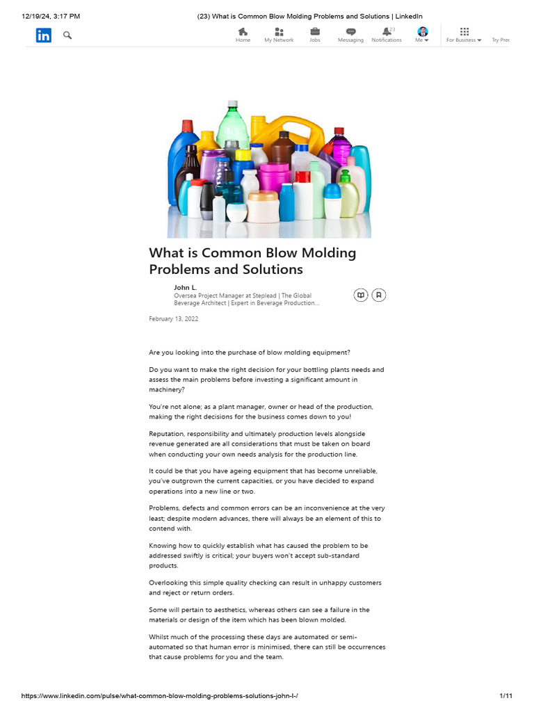 What Is Common Blow Molding Problems and Solutions - LinkedIn | PDF ...