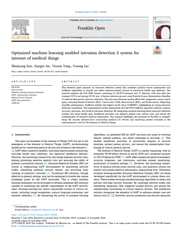 Optimized Machine Learning Enabled Intrusion Detection IOT Medical ... Optimized Machine Learning Enabled Intrusion Detection IOT Medical ...