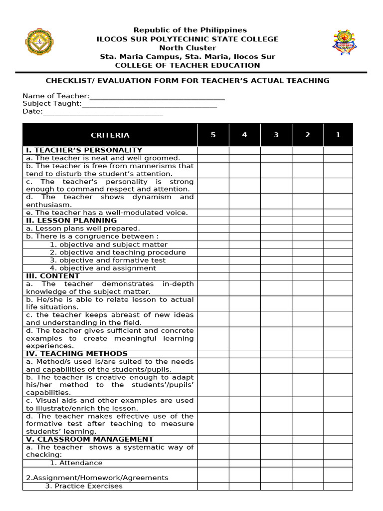 Teacher's Actual Teaching Evaluation Form | PDF | Teachers | Lesson Plan