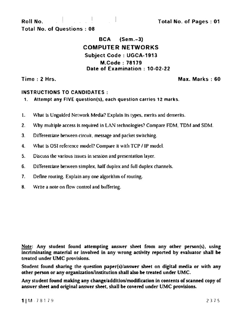 Bca 3 Sem Computer Networks 78179 Feb 2022 | PDF