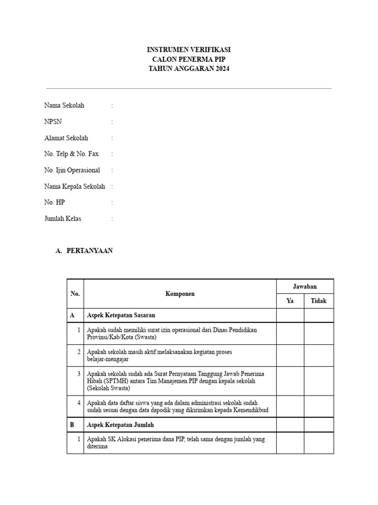 Instrumen Verifikasi Penerimai Pip | PDF