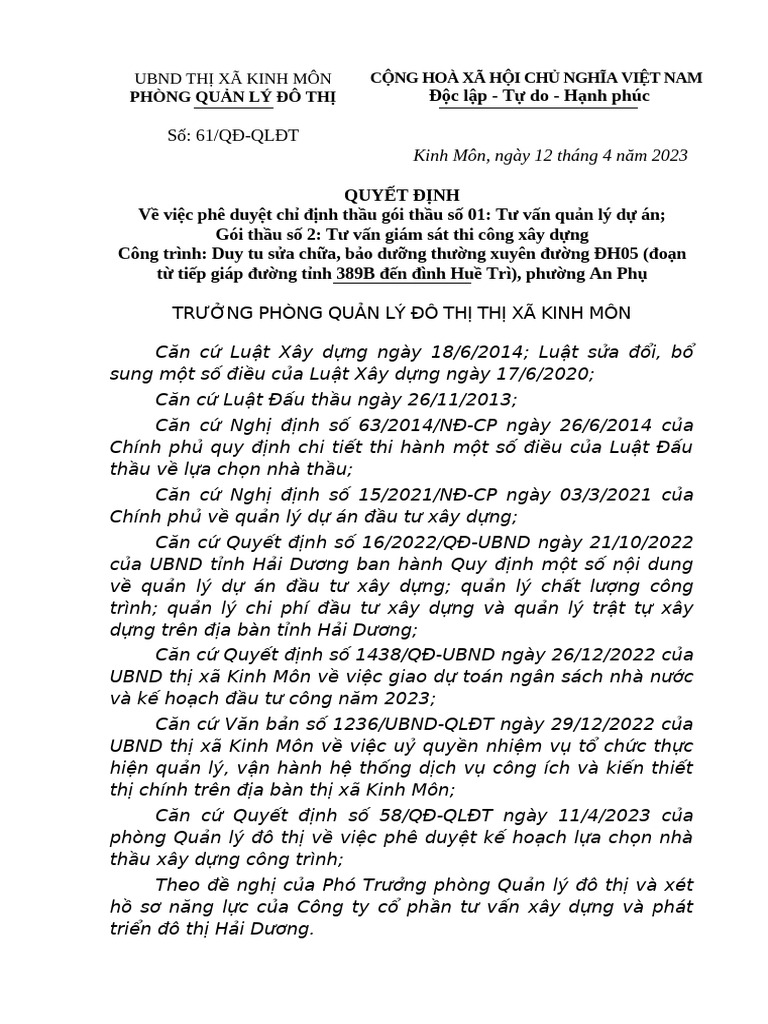 8. QUYET DINH TV QLDA + GS | PDF