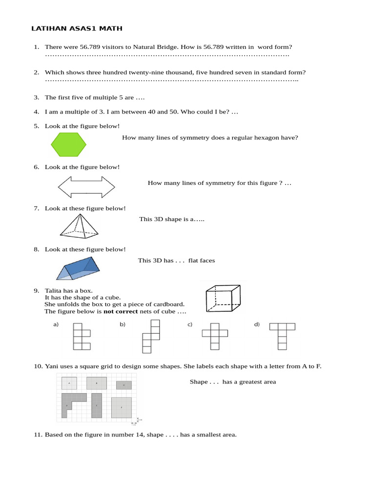 Latihan Asas1 Math Grade4 | PDF | Area | Rectangle