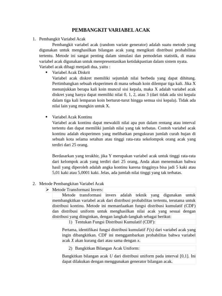 Pembangkit Variabel Acak (Materi) | PDF
