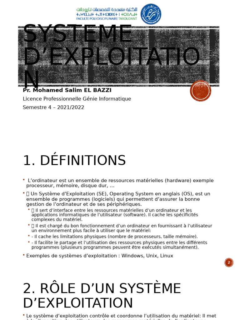 Cours SE - Partie 1 | PDF | Système d'exploitation | Unix
