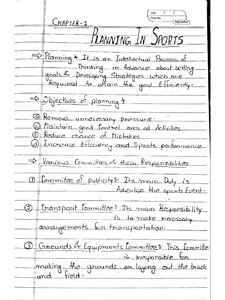 Planning in Sports Notes (Edustudy Point) | PDF
