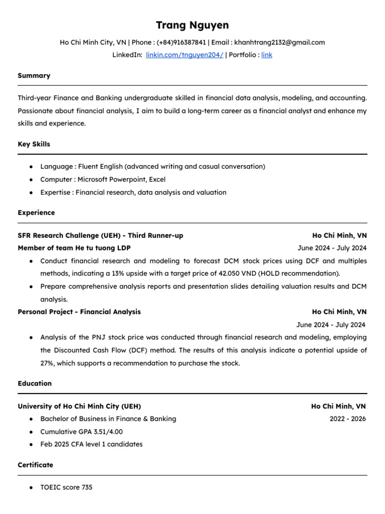 (CV Resume) Trang Nguyen | PDF