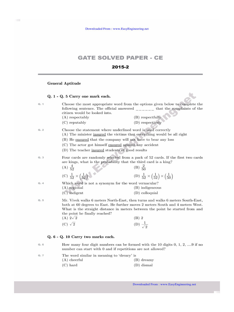 Gate Solved Paper-Ce: General One Mark Each. The Fron The The THC | PDF ...