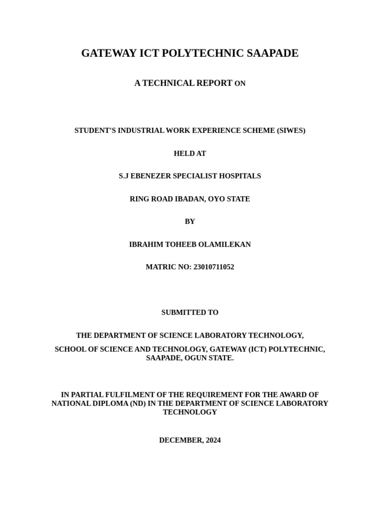 SLT SIWES REPORT | PDF | Blood Type | Medical Specialties