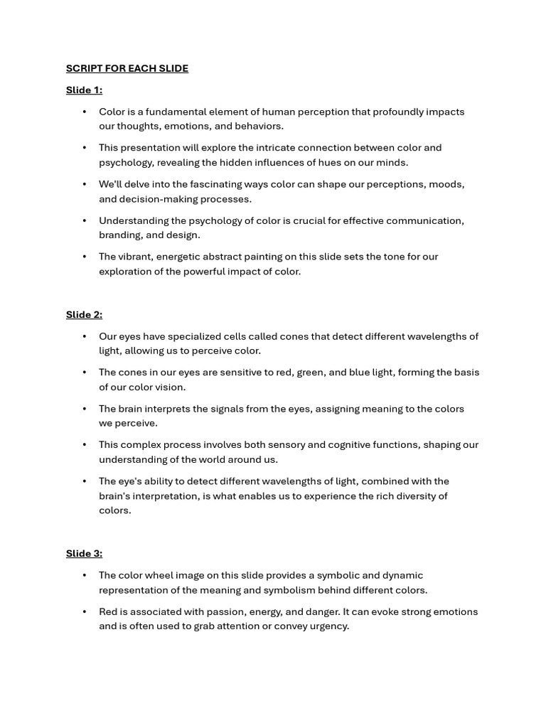 Script Bullet Points - English Project | PDF | Color | Perception
