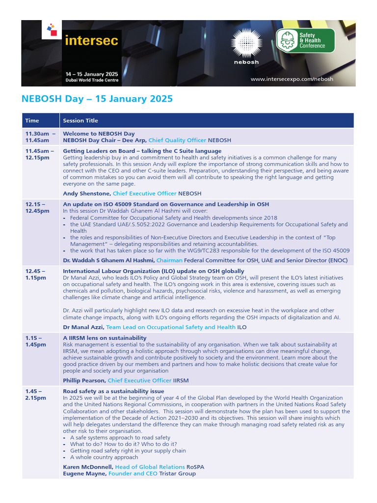 0605.06-intersec-nebosh-day-timetable-v3 | PDF | Occupational Safety And Health | International ...