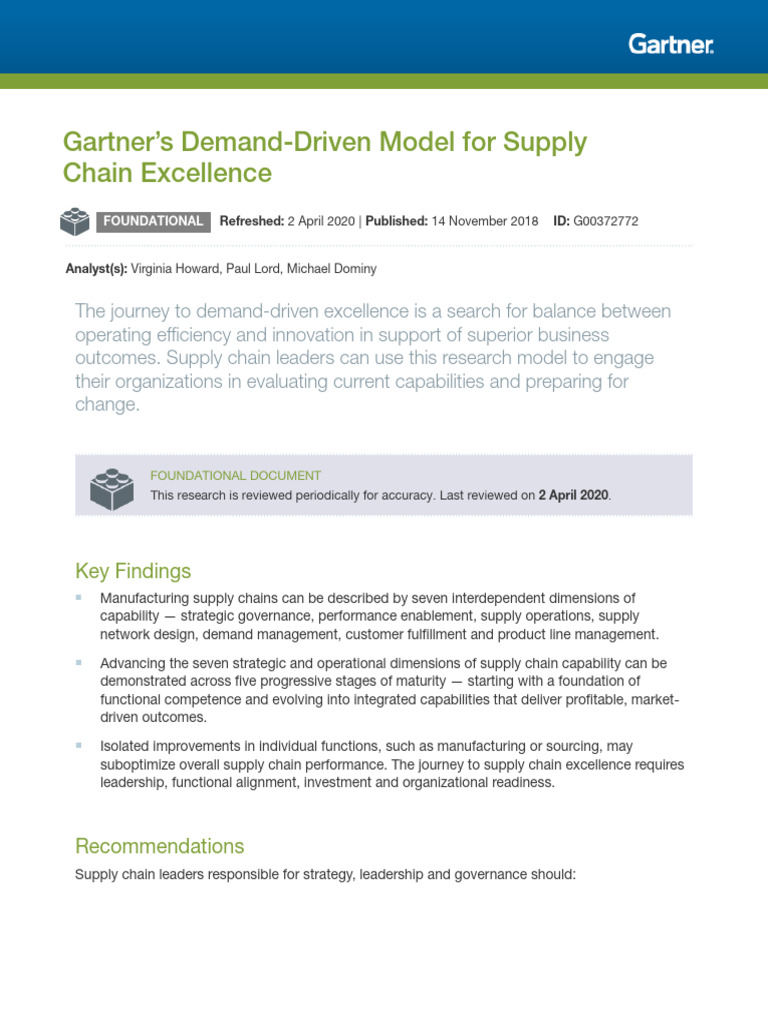Gartners Demand-Driven Model For Supply Chain Excellence | PDF | Supply Chain | Logistics