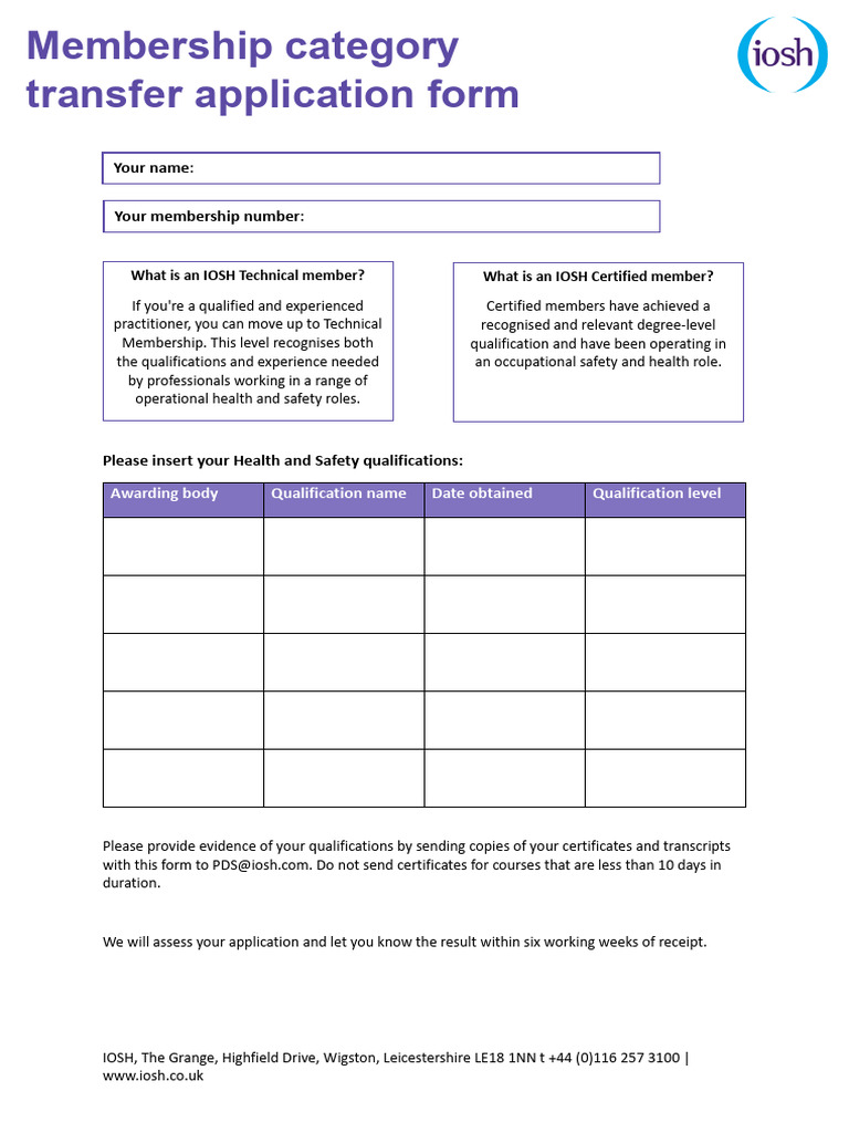 IOSH Membership Application Guide | PDF | Health Care