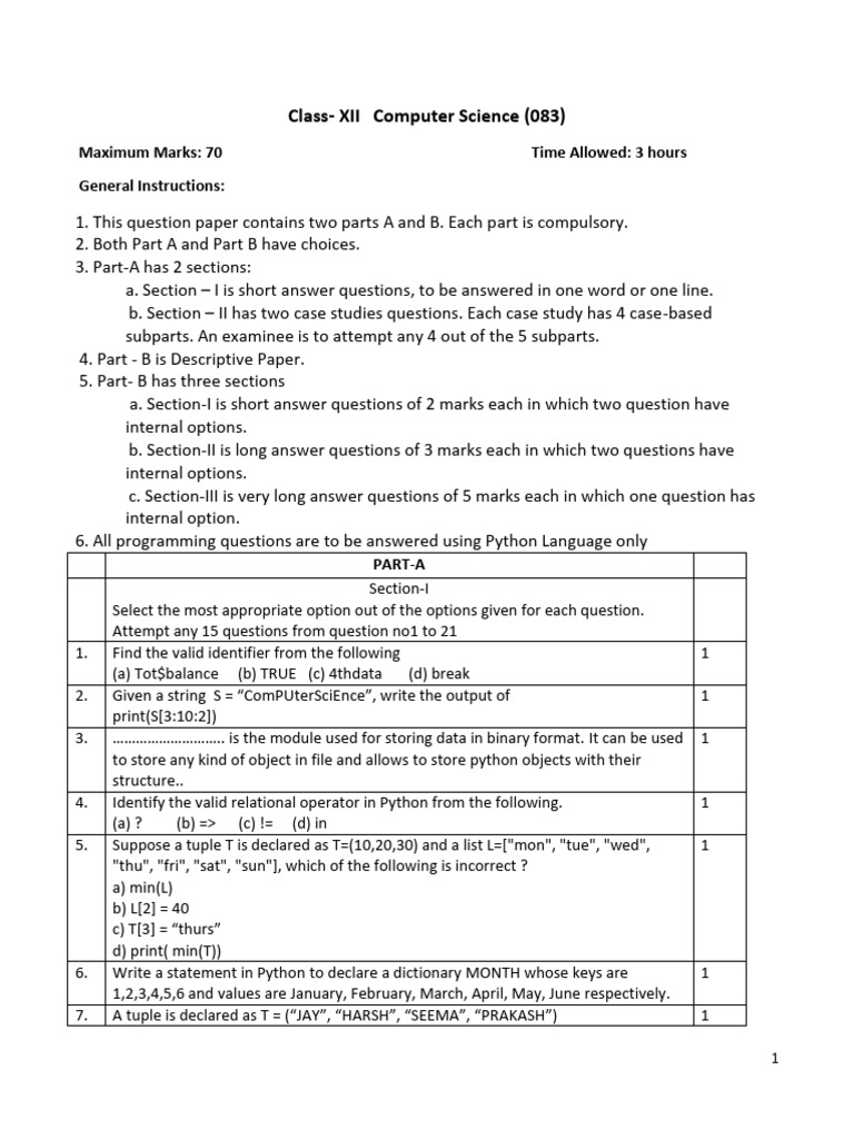 XII CS PB-I Sample Paper-VIII by KVS RO Jaipur | PDF | Sql | Databases