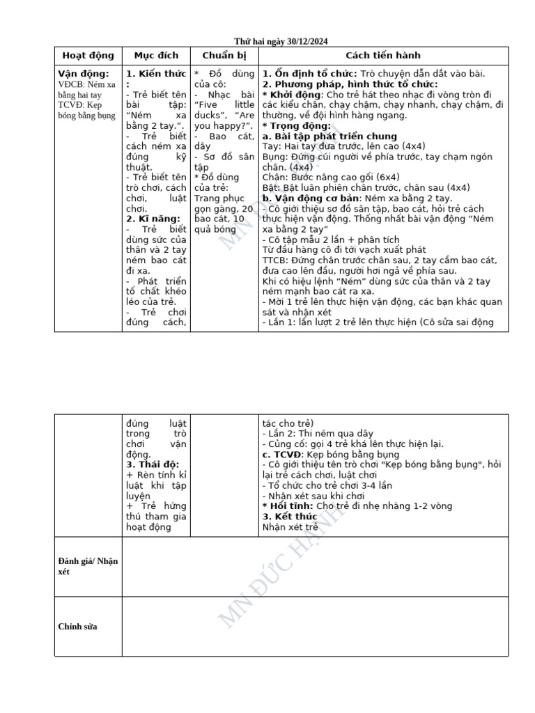 KHGD MGN Ngày Tháng 1 | PDF