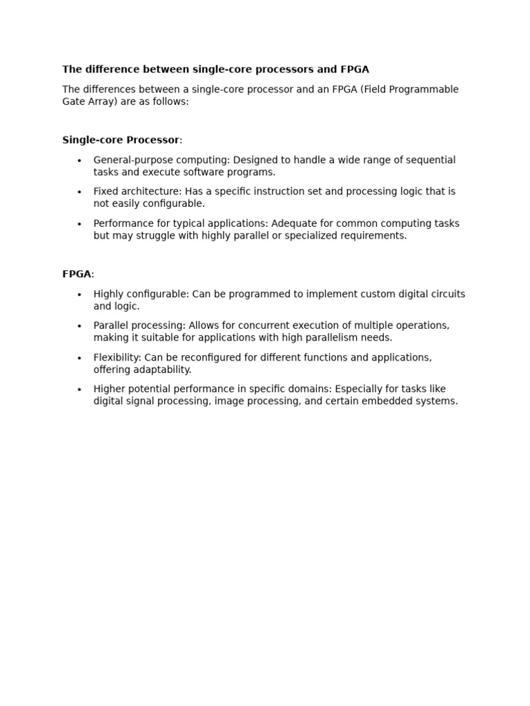 The Difference Between Single-Core Processor and FPGA | PDF