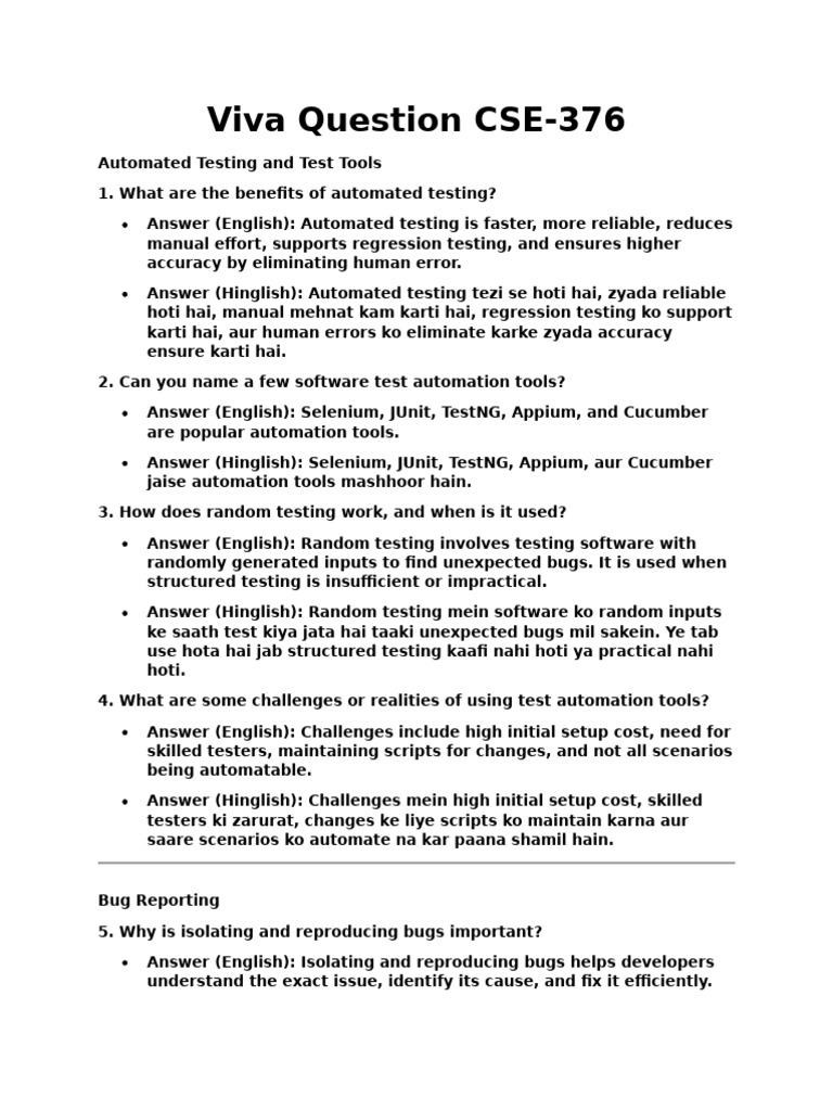 Viva Question CSE-376 | PDF | Software Testing | Software Bug