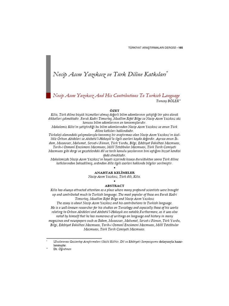 Necip as m Yaz Ks z Ve T Rk Diline Katk Lar [#276695]-257890 | PDF