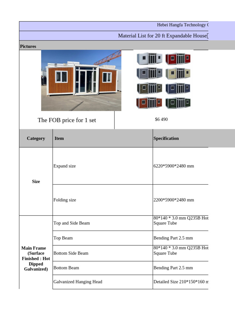 Expandable Container House Specifications | PDF | Bathroom | Door