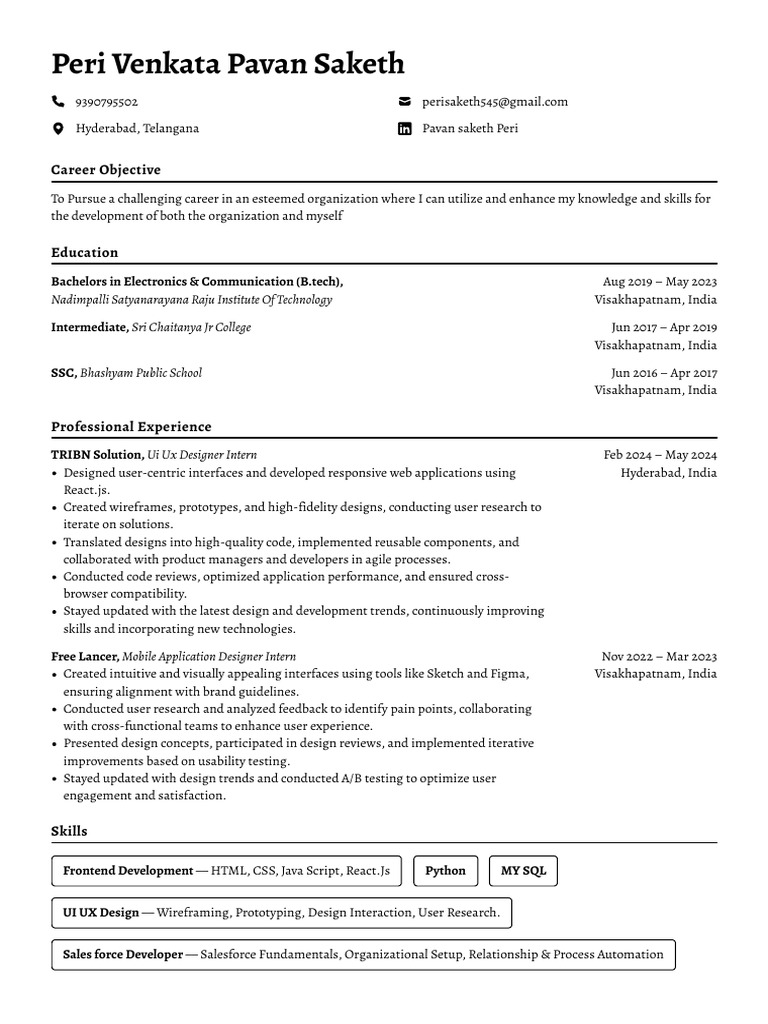 Career Profile: UI/UX Designer Intern | PDF | Websites | Usability