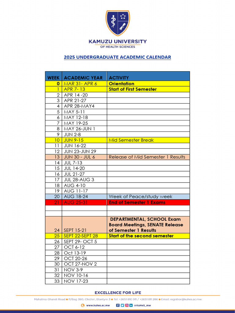 2025 Undergraduate Academic Calendar | PDF