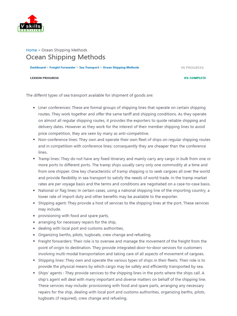 Ocean Shipping Methods – Vskills LMS | PDF | Freight Transport | Cargo
