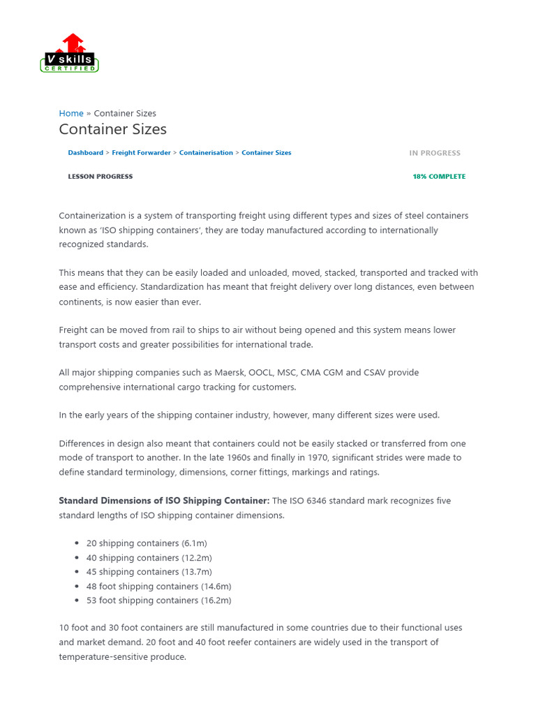 Container Sizes - Vskills LMS | PDF | Containerization | Cargo