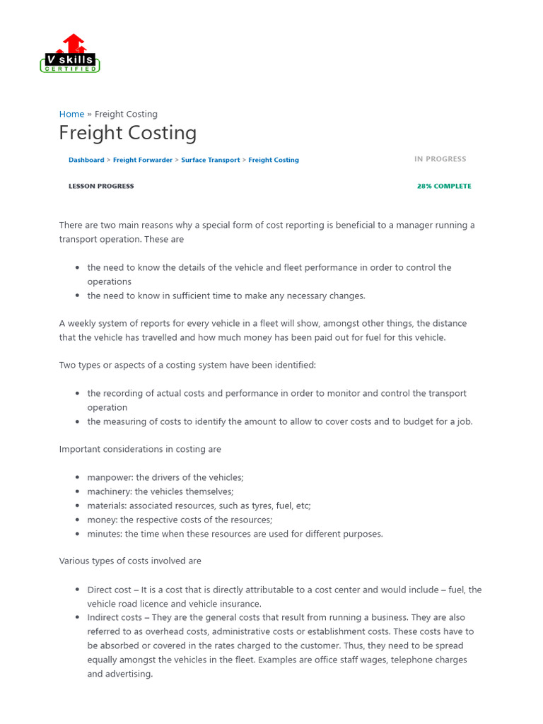 Freight Costing – Vskills LMS | PDF | Transport | Cargo