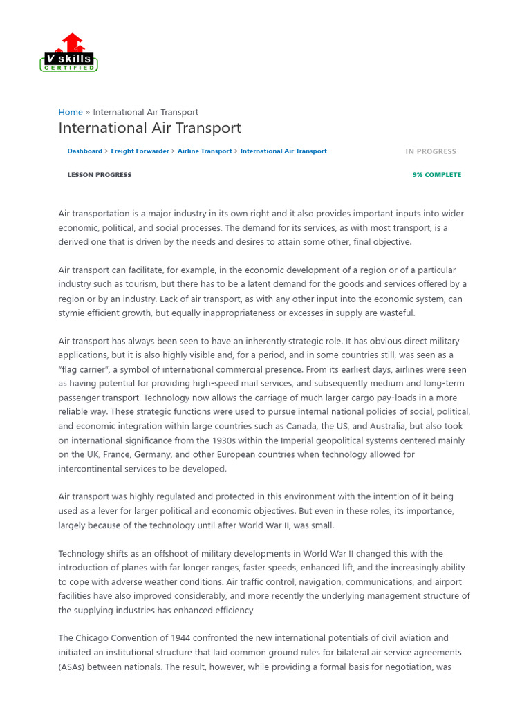 International Air Transport – Vskills LMS | PDF | Transport | Cargo