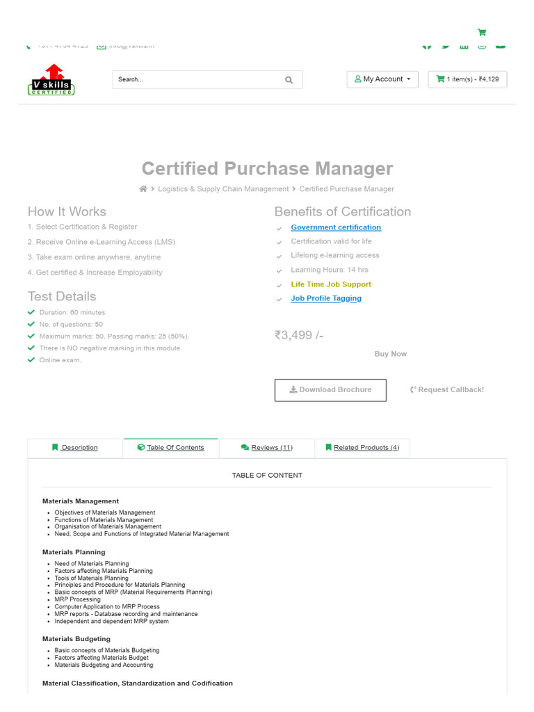 Purchase Management Certification Course - Vskills | PDF | Warehouse | Inventory