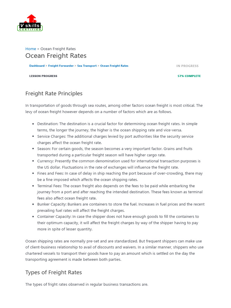 Ocean Freight Rates - Vskills LMS | PDF | Cargo | Bill Of Lading