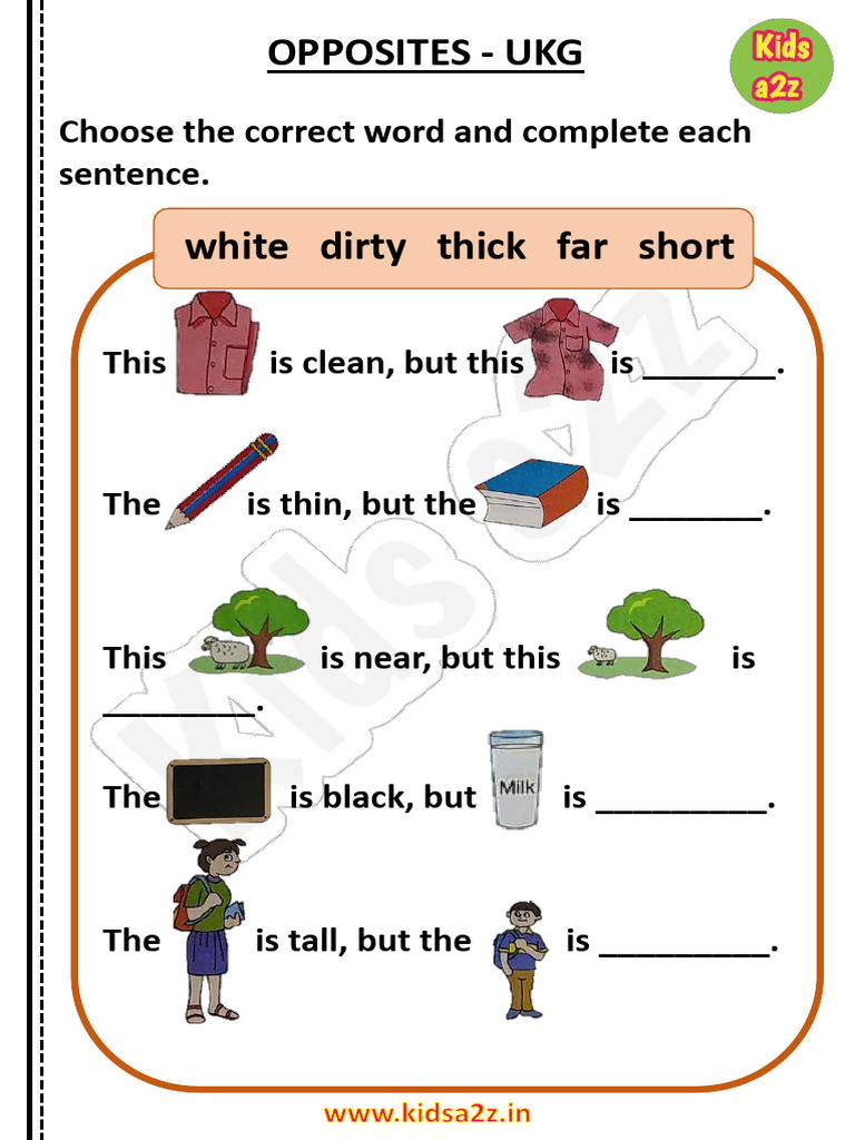 opposite-words-3-ukg-english-worksheet | PDF
