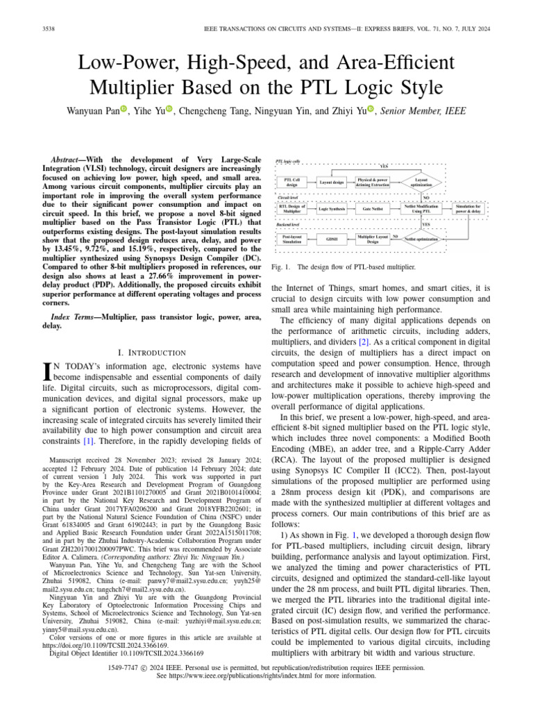 Low-Power High-Speed and Area-Efficient Multiplier Based On The PTL Logic Style | PDF | Logic ...