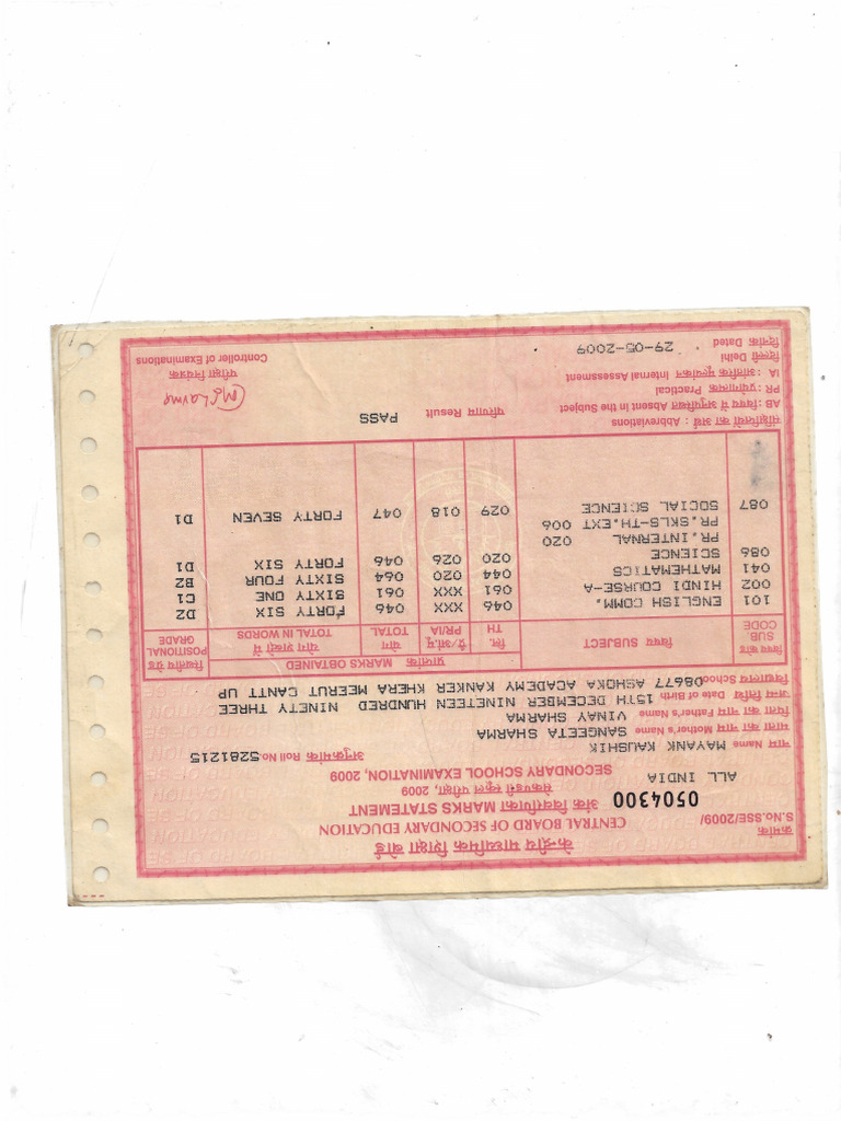 Mayank 10th Marksheet | PDF