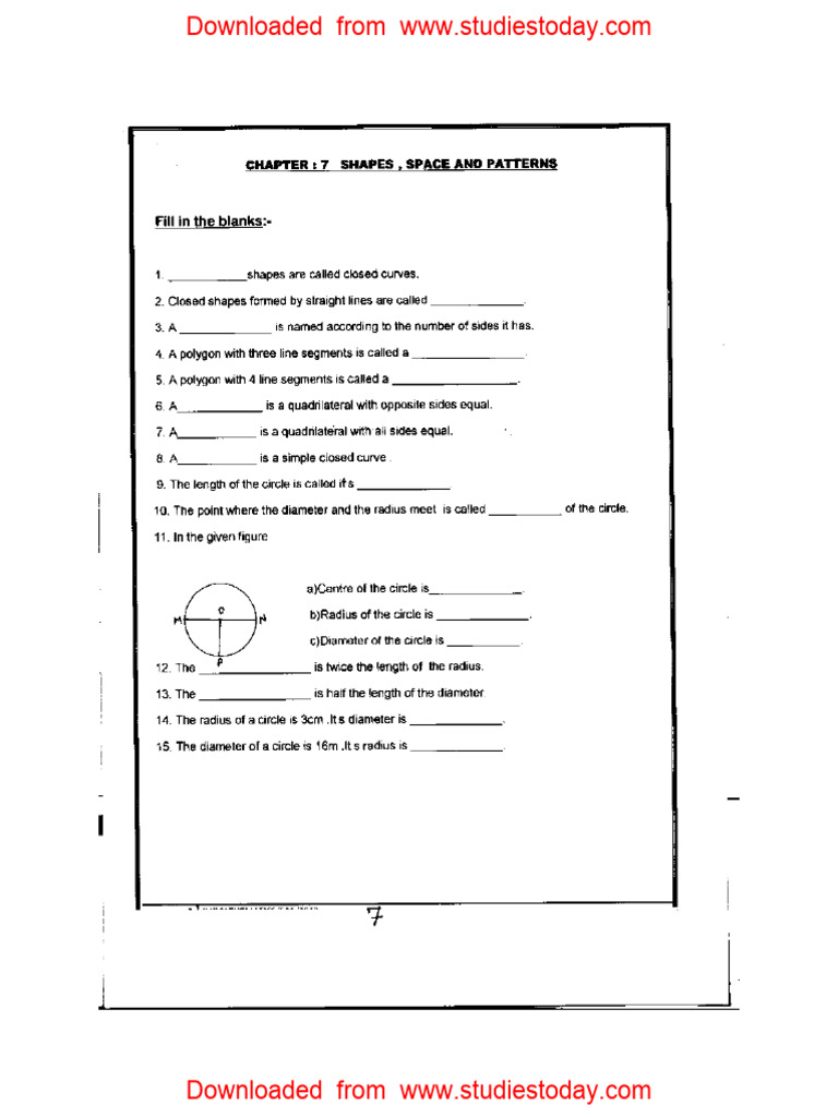 CBSE Class 4 Maths Revision Worksheet (162) - Shapes Spaces and Patterns | PDF
