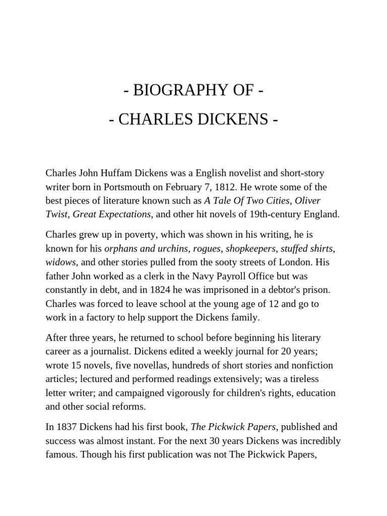 Biography of Charles Dickens | PDF | Charles Dickens