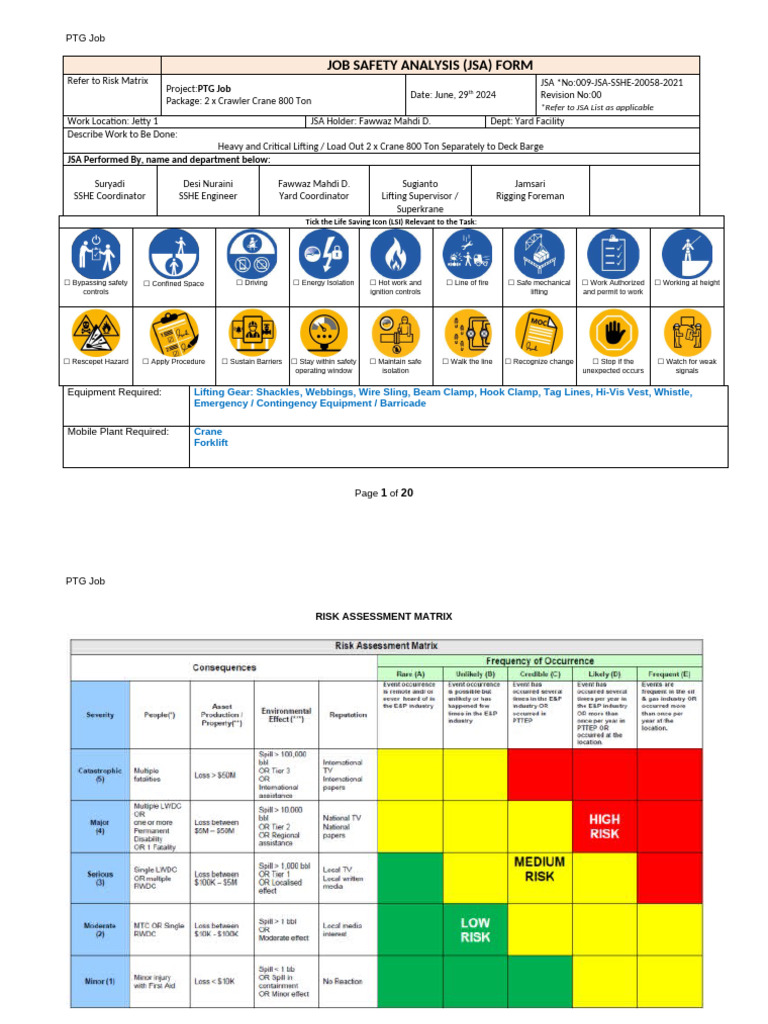 JSA Heavy and Critical Lifting - Load Out Crane To Deck Barge | PDF ...