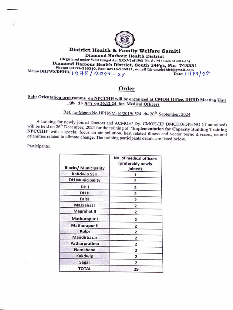 order NPCCHH MO Training 2024 | PDF
