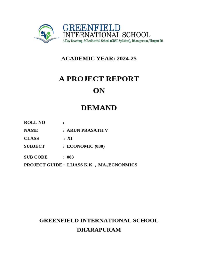 Demand Project Report - Greenfield School | PDF