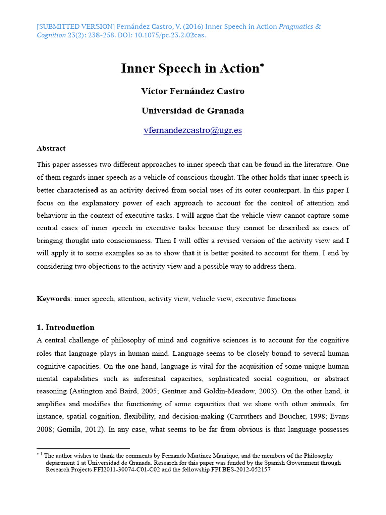 Inner Speech in Action | PDF | Thought | Attention