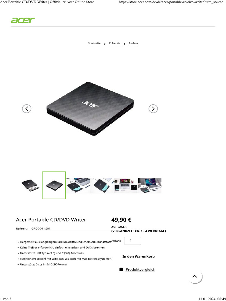 Acer Portable CD/DVD Writer Sale | PDF
